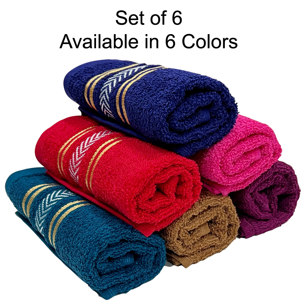 Set of 6, Cotton Hand Towels, 390 GSM, 33 X 51 CM - STAMIO
